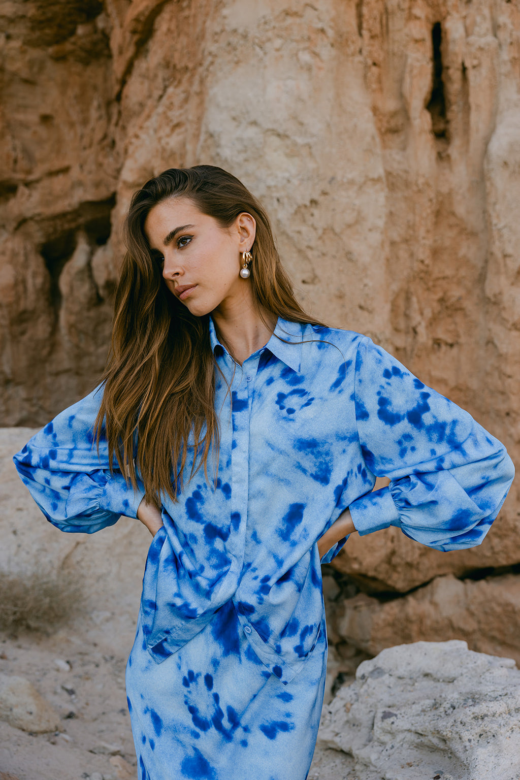 Point printed satin blouse – The Gallery Collection